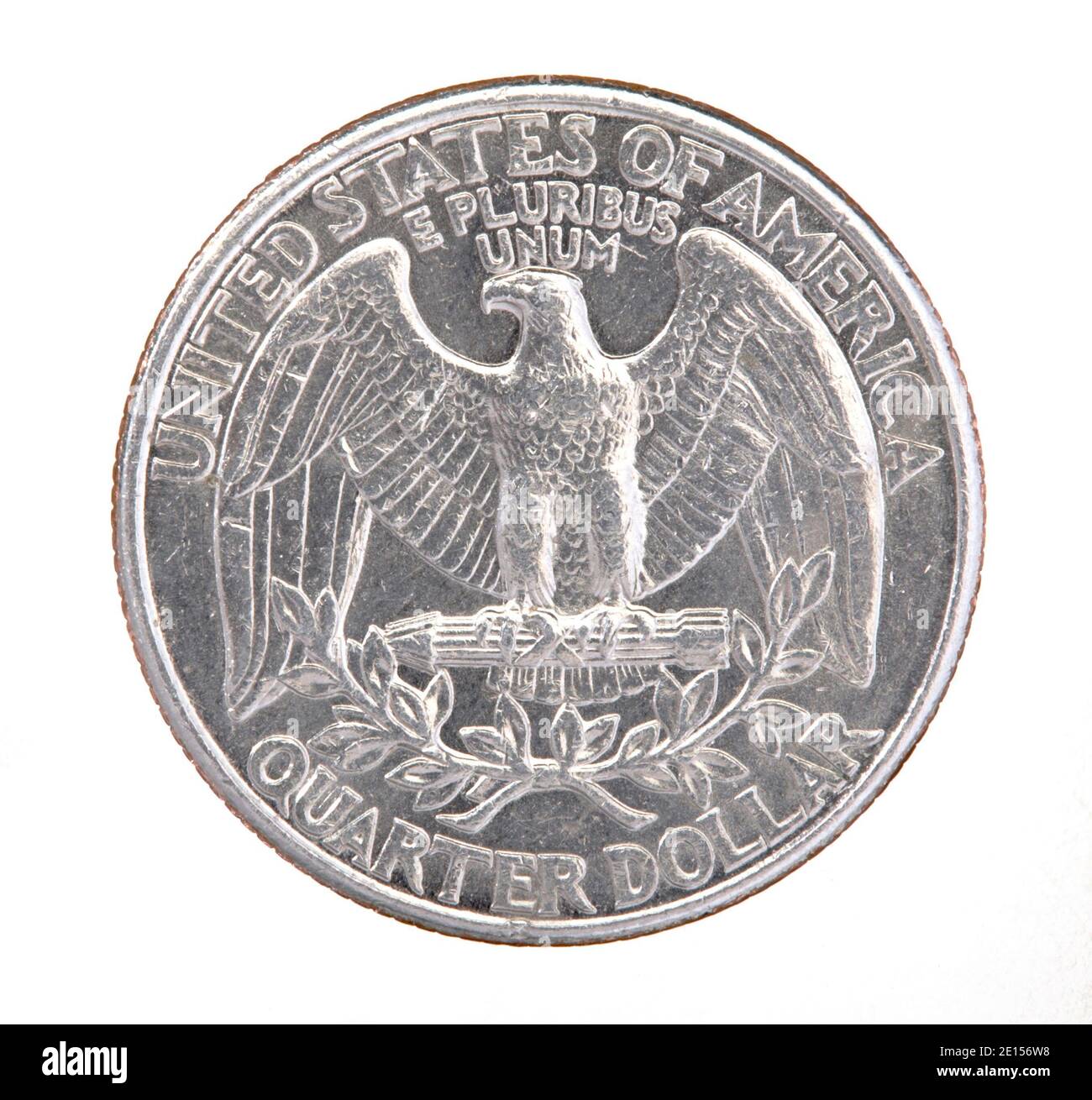 United States quarter dollar coin back photographed on a white ...