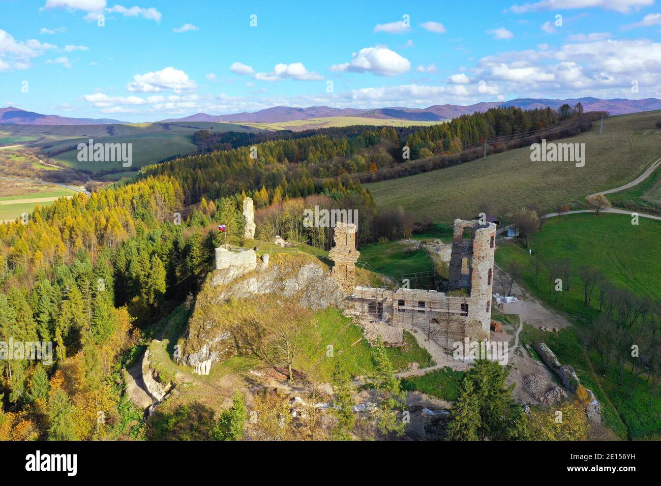 Aerial view of castle in Plavec village in Slovakia Stock Photo - Alamy