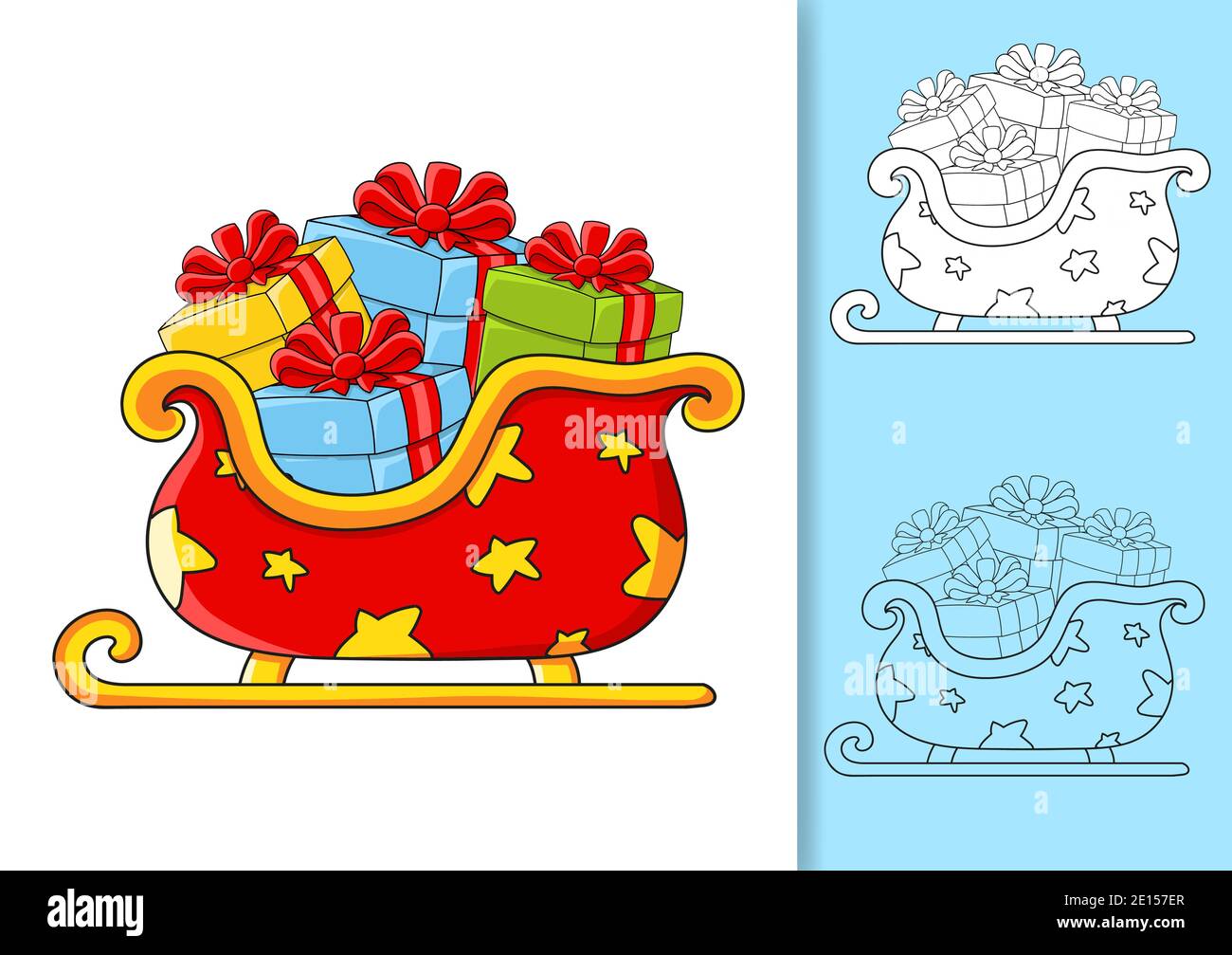 Christmas sleigh santa claus with gifts. Set of vector illustrations ...