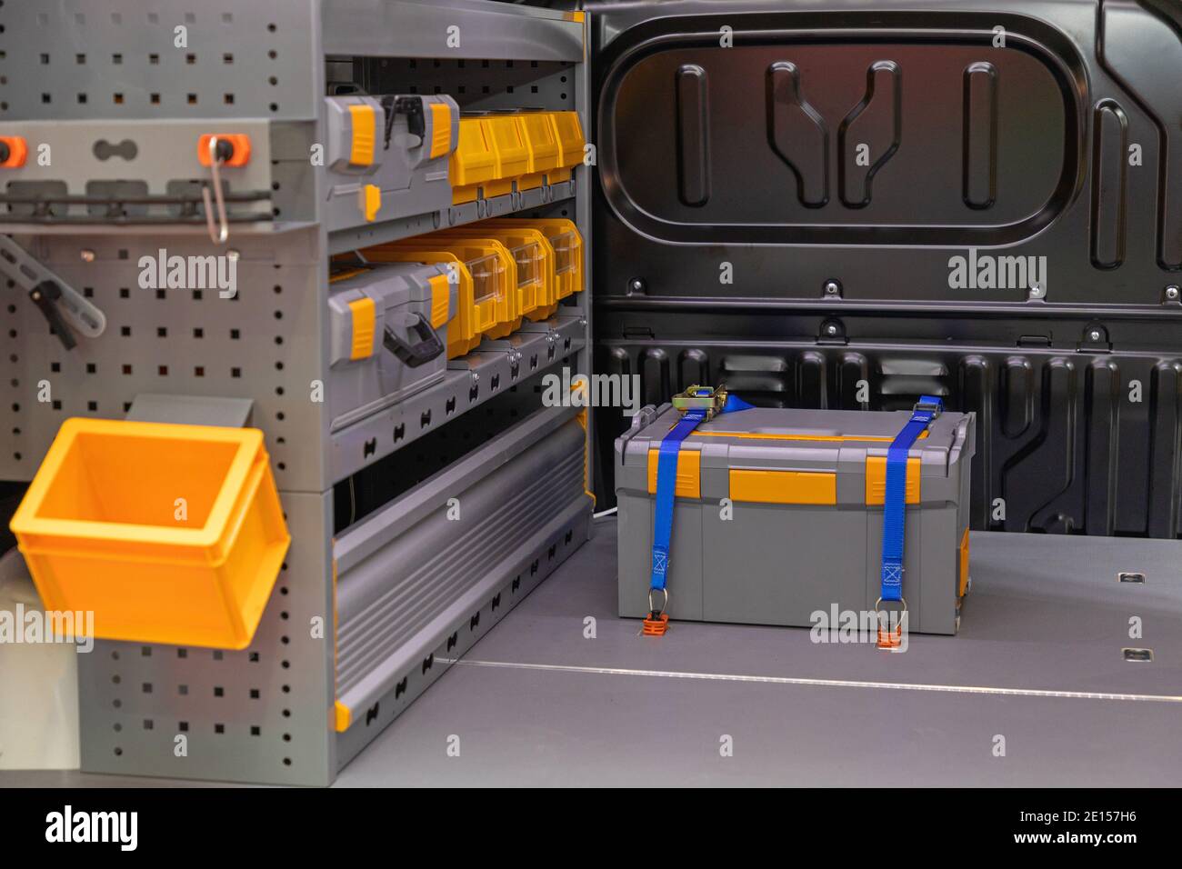 Transport Box Load Secured With Ratchet Straps in Mobile Workshop Van ...