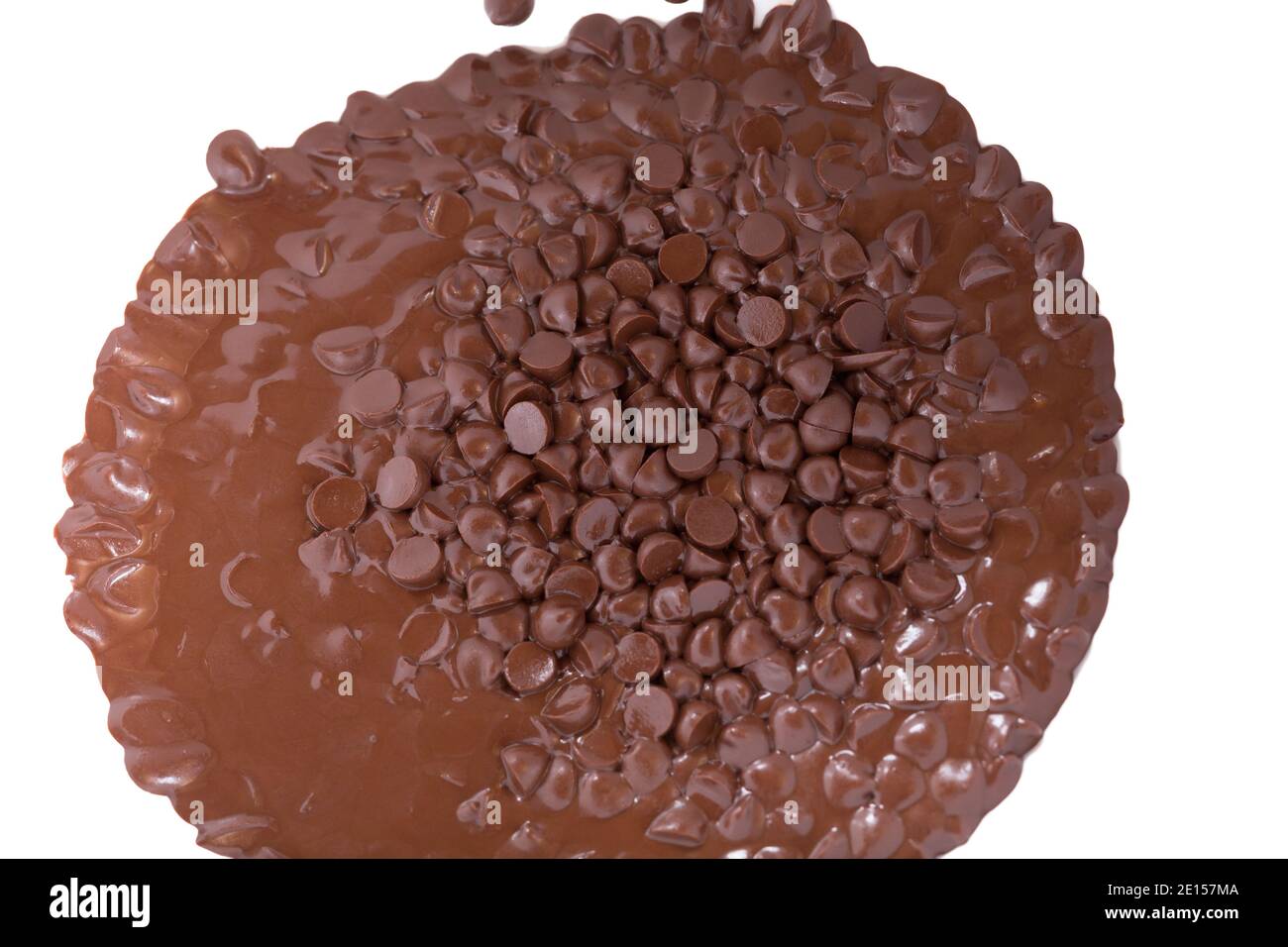 Dark chocolate granules in the melting process. Close-up Stock Photo ...