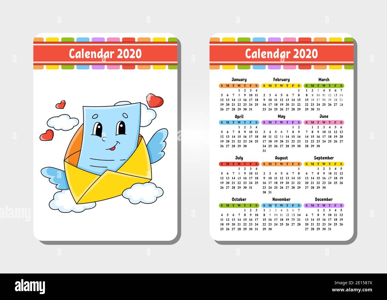 Calendar for 2020 with a cute character. Pocket size. Fun and bright ...