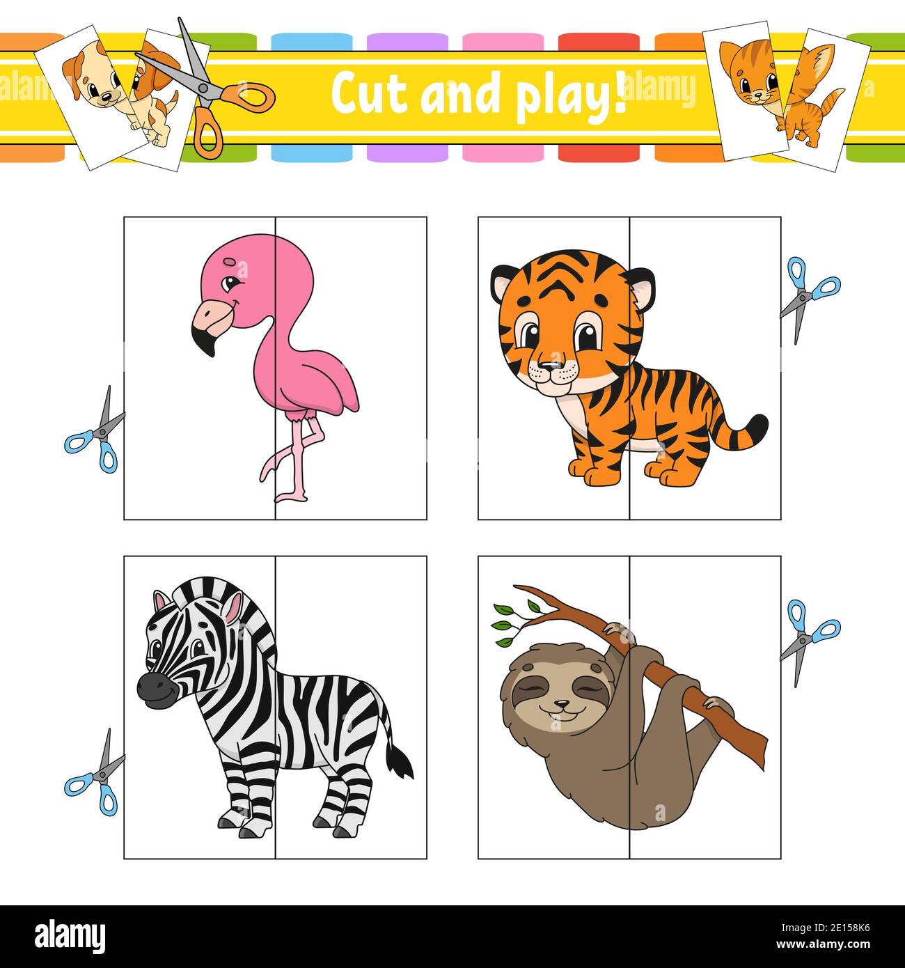 Cut and play. Flash cards. Color puzzle. Education developing worksheet ...