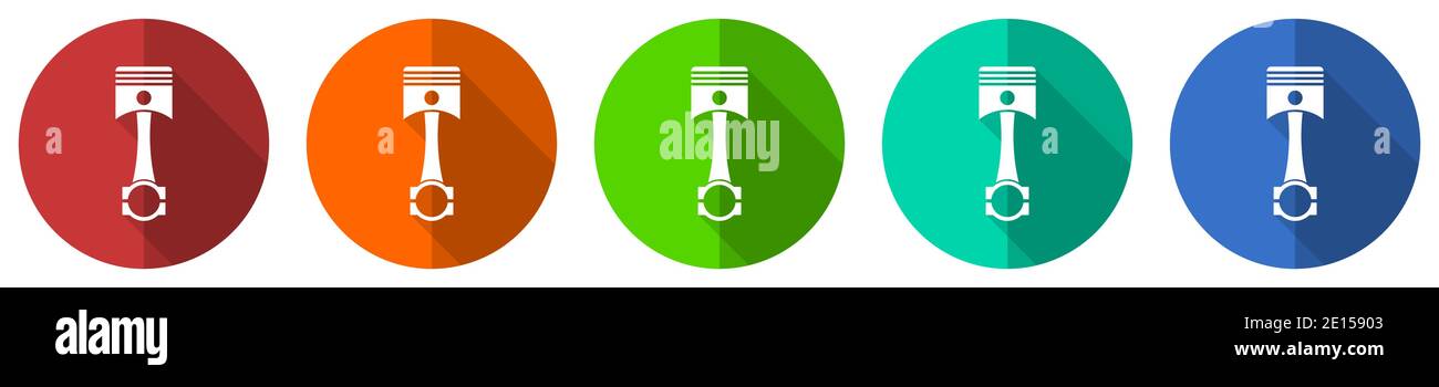 Piston vector icon set, red, blue, green and orange flat design web ...
