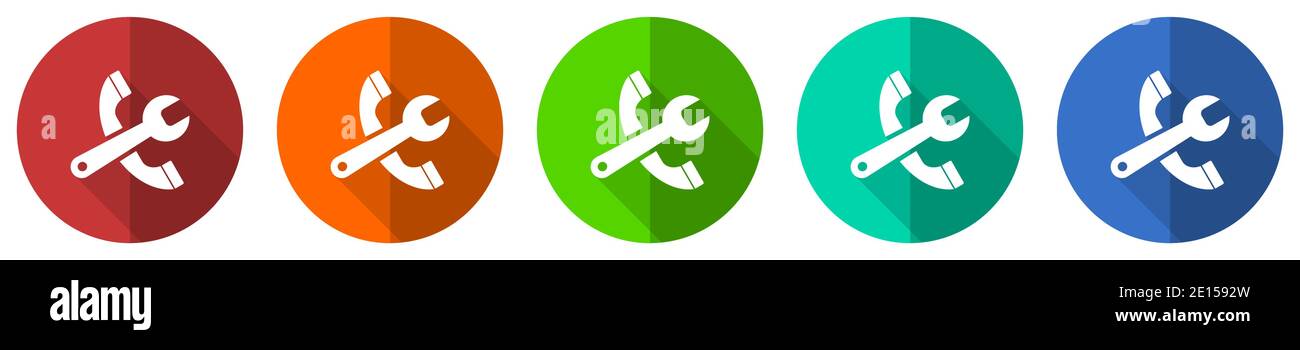 Phone service, repair vector icon set, red, blue, green and orange flat ...