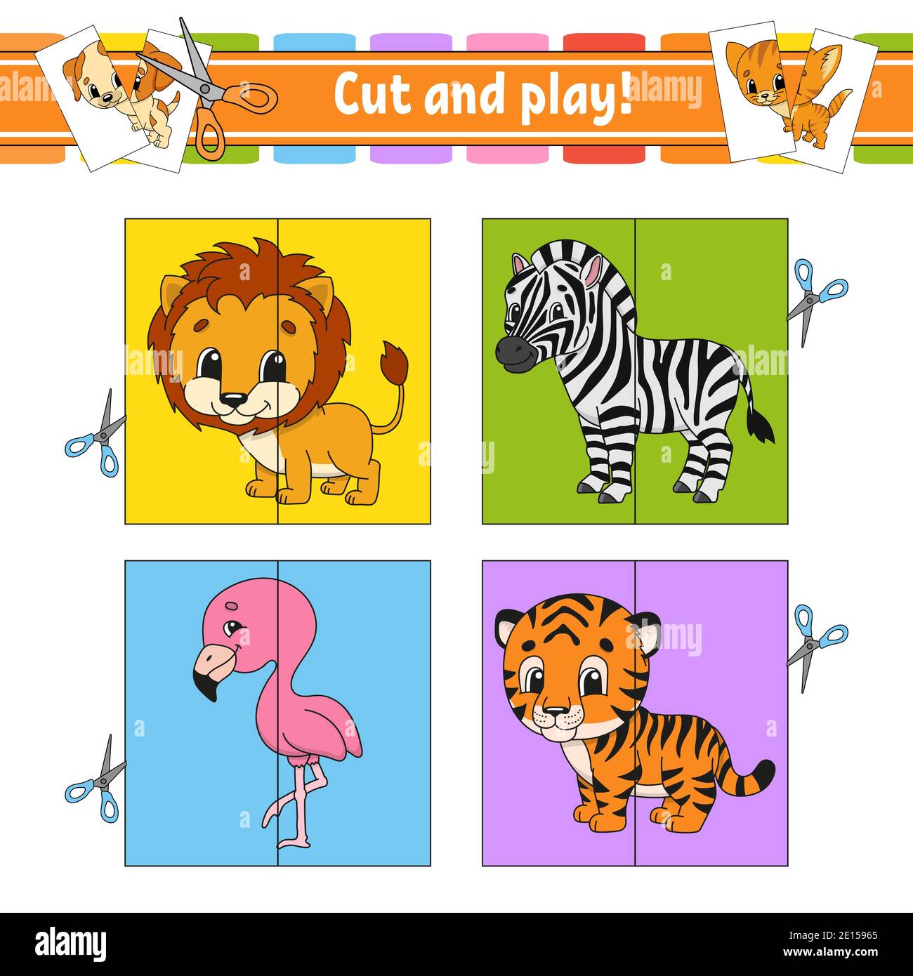 Cut and play. Flash cards. Color puzzle. Education developing worksheet ...