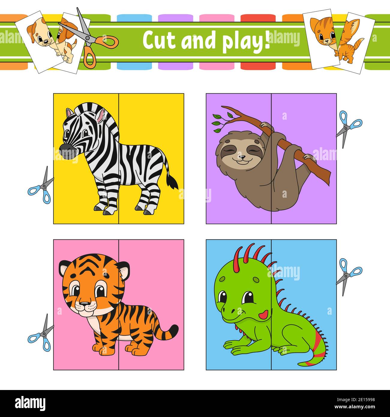 Cut and play. Flash cards. Color puzzle. Education developing worksheet ...