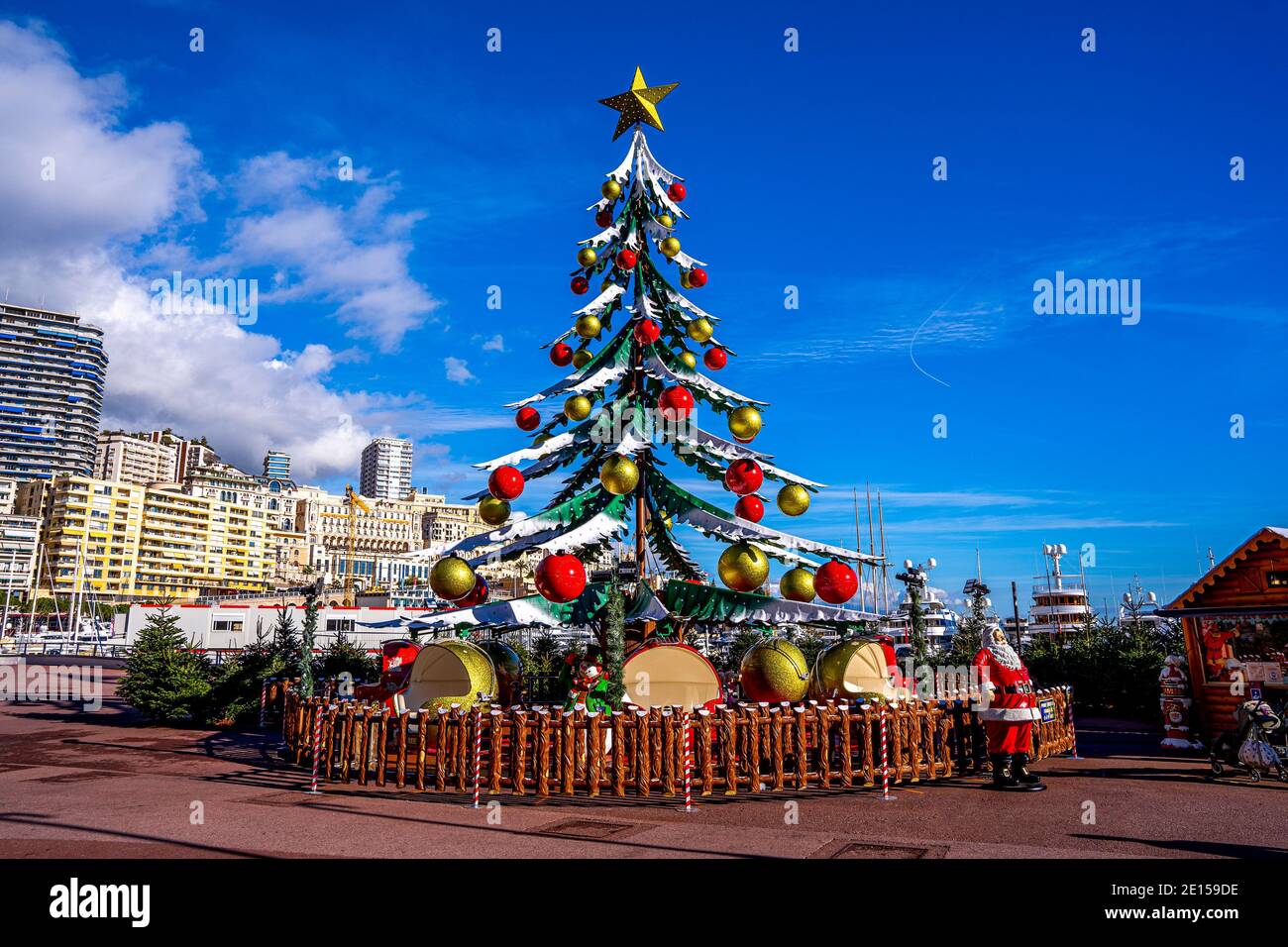 Monte Carlo, Monaco - 14 December, 2020 People ice skating in the ...