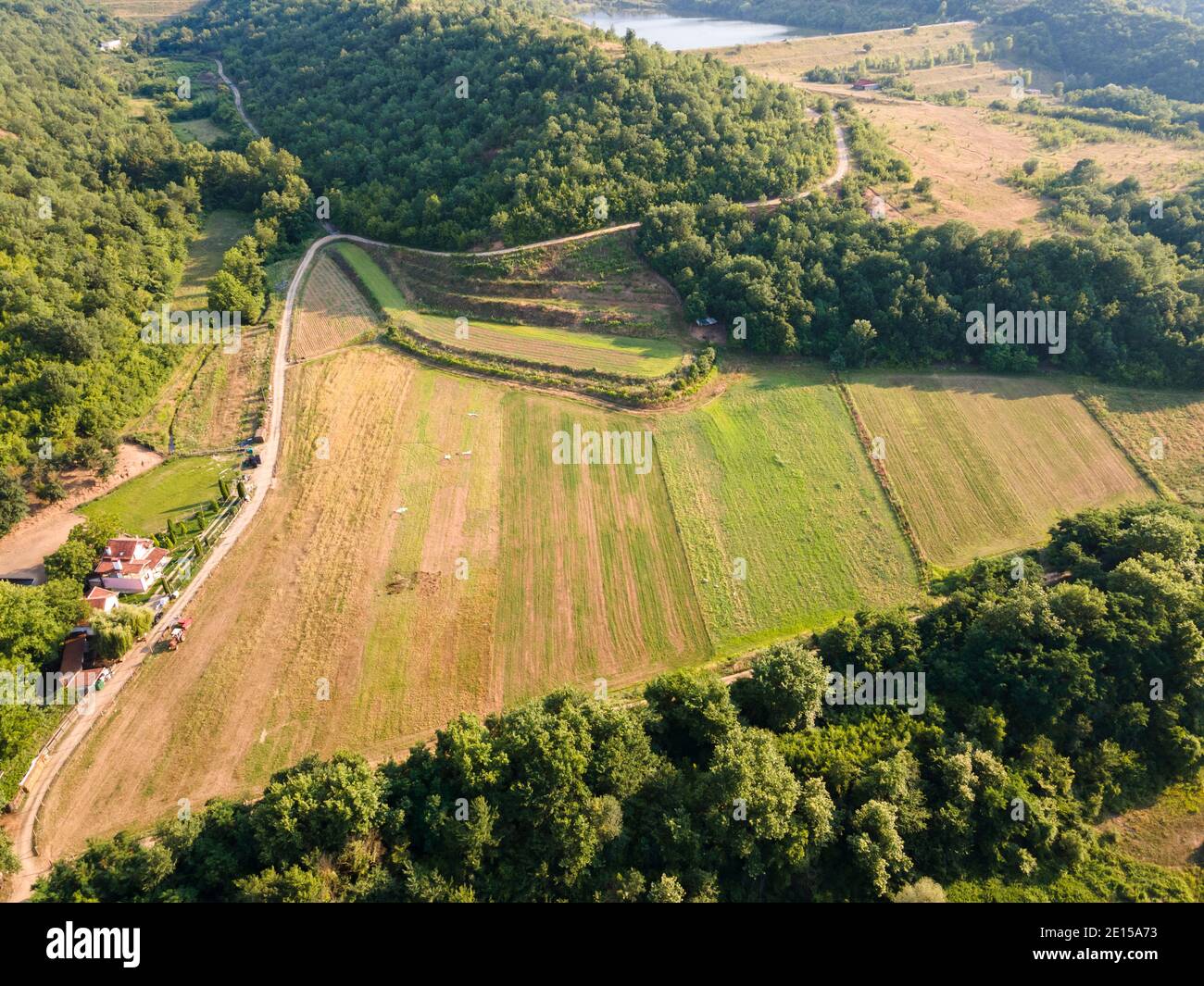 Aerial Panoramic view of Petrich valley, Blagoevgrad region, Bulgaria ...