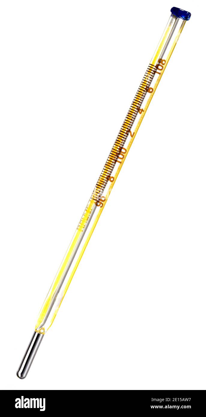 Small yellow thermometer photographed on a white background Stock Photo ...