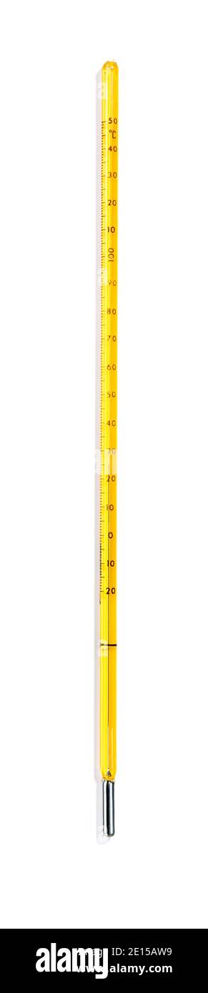 Yellow glass thermometer photographed on a white background Stock Photo ...