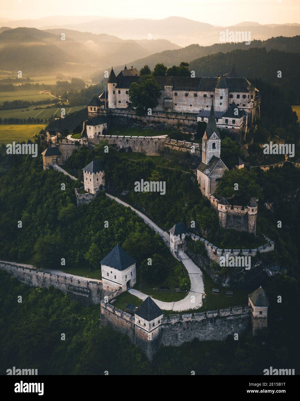 Hochosterwitz Castle on the hill in Austria (Osterreich) aerial view ...