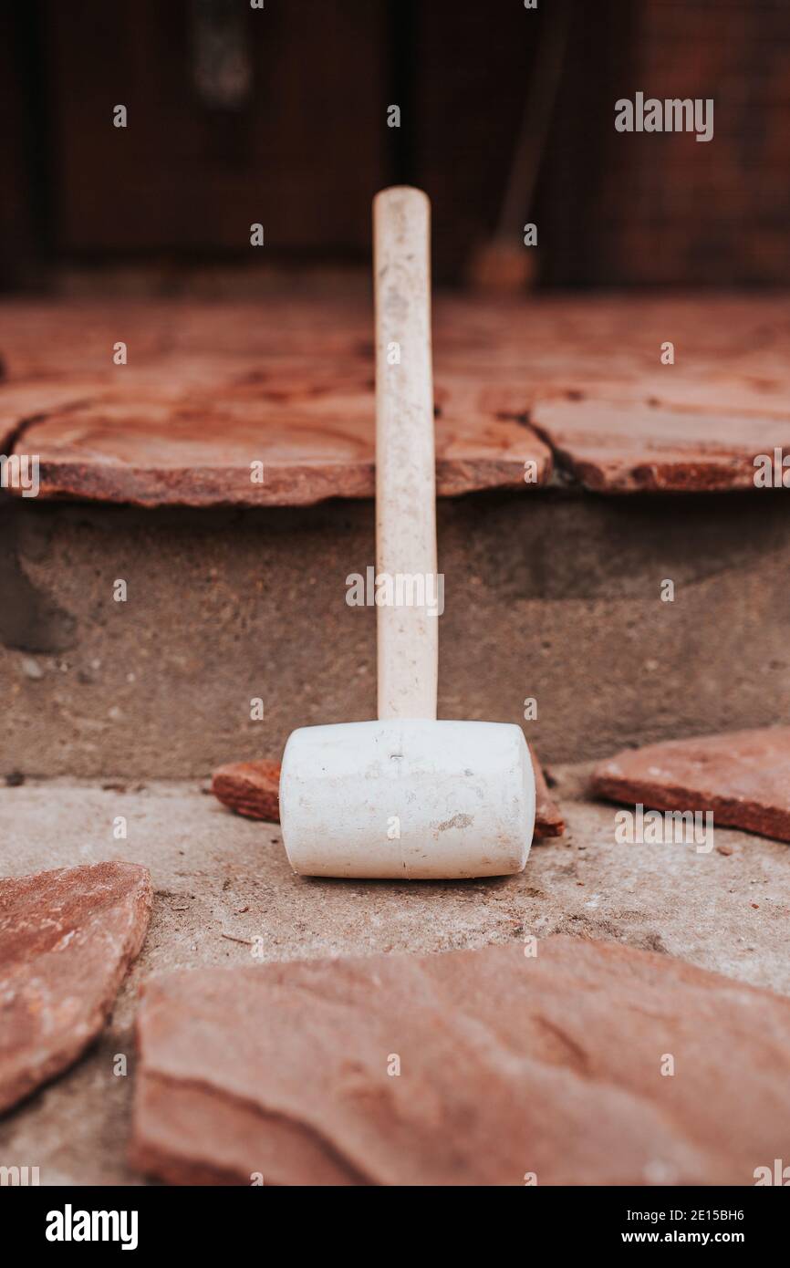 Tools for laying and installing paving slabs - cord trowel and rubber ...