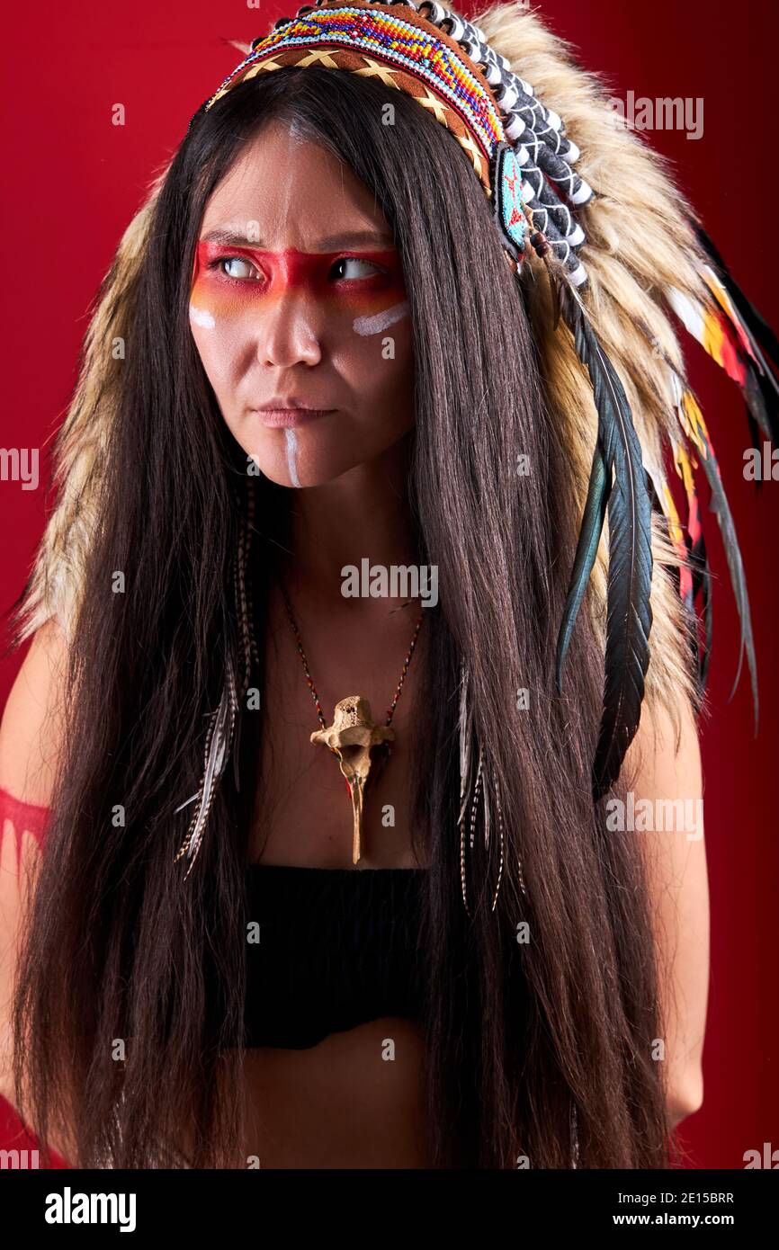 fashion portrait in native american style, beautiful woman in Indian ...