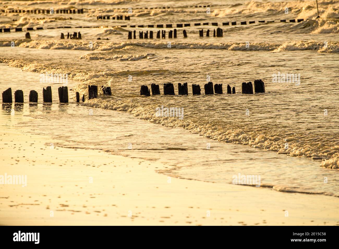 Groins In The Baltic Sea With Warm Evening Sun Stock Photo - Alamy
