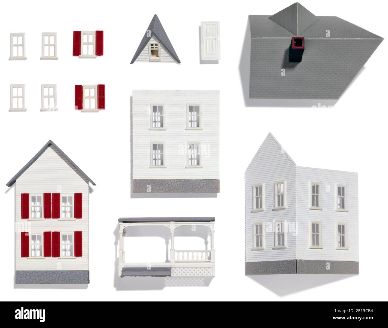 Model house parts photographed on a white background Stock Photo - Alamy