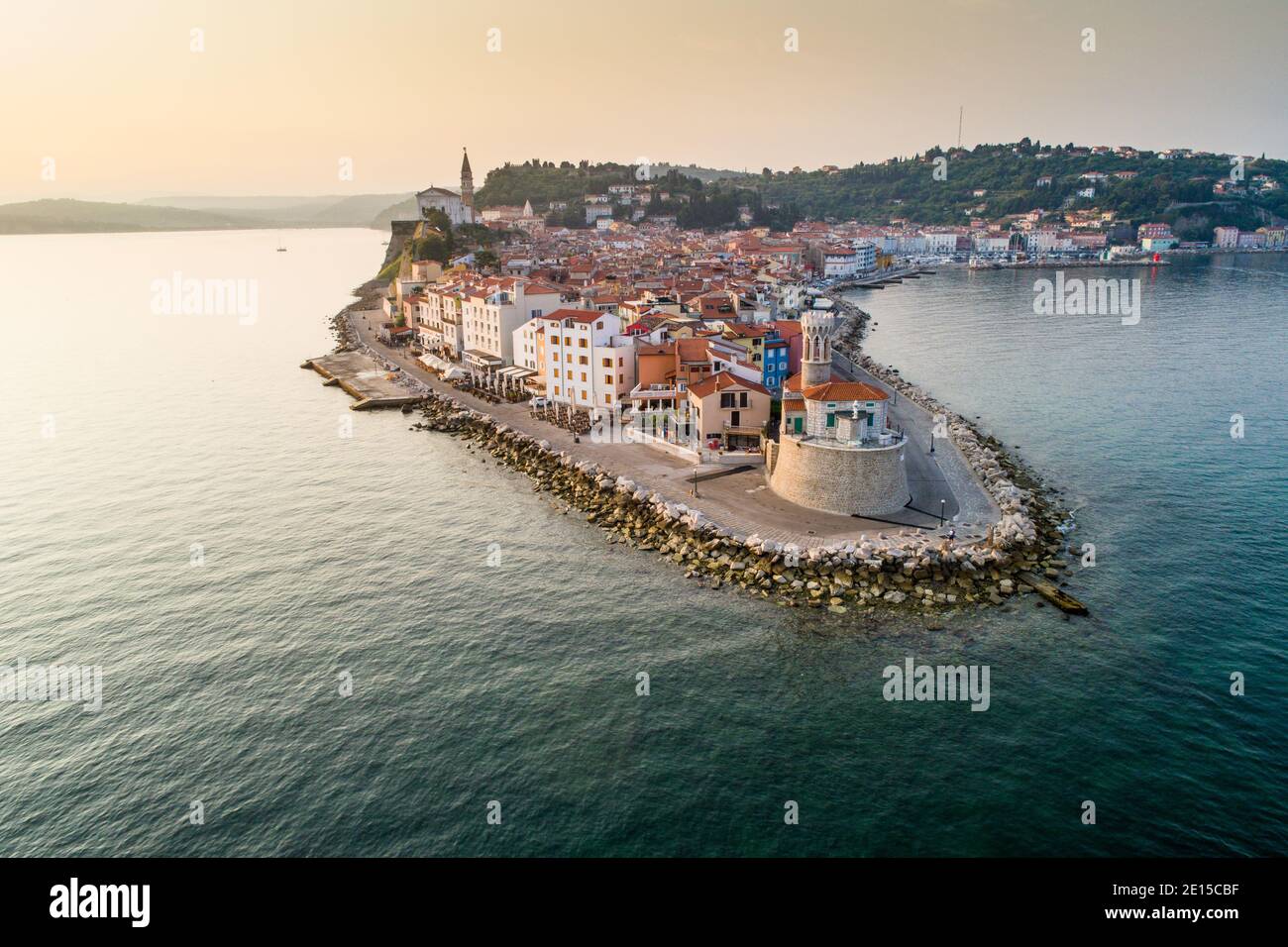 Piran on Slovenian adriatic coast in morning sun Stock Photo - Alamy
