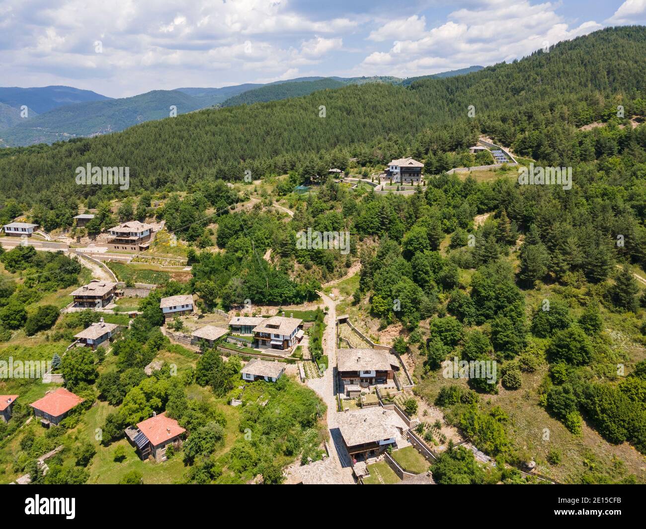 Aerial view of Village of Leshten with Authentic nineteenth century ...