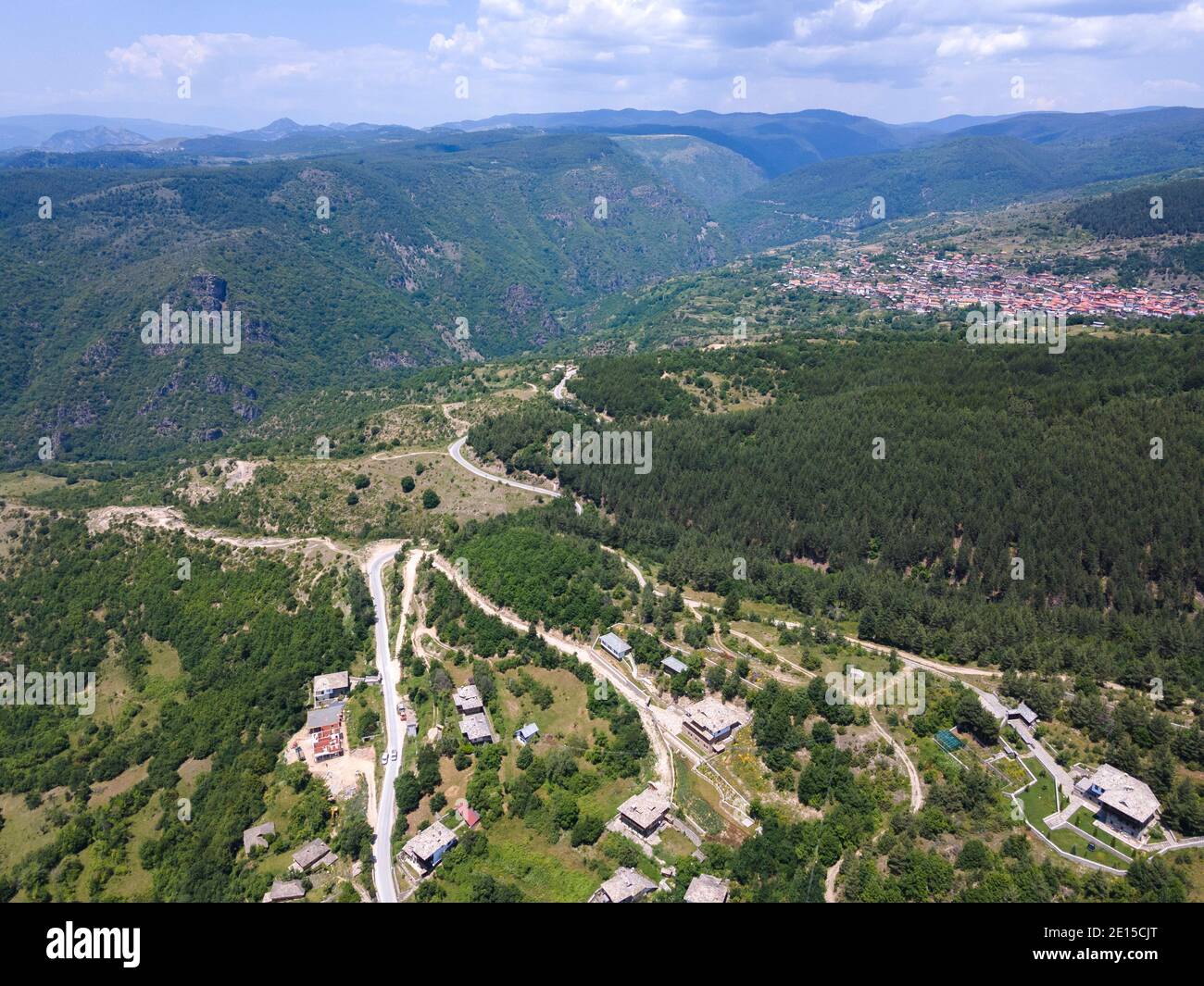 Aerial view of Village of Leshten with Authentic nineteenth century ...