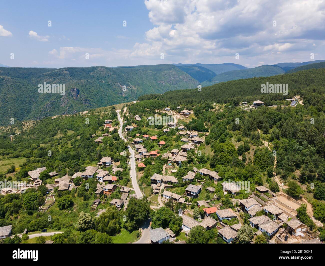 Aerial view of Village of Leshten with Authentic nineteenth century ...