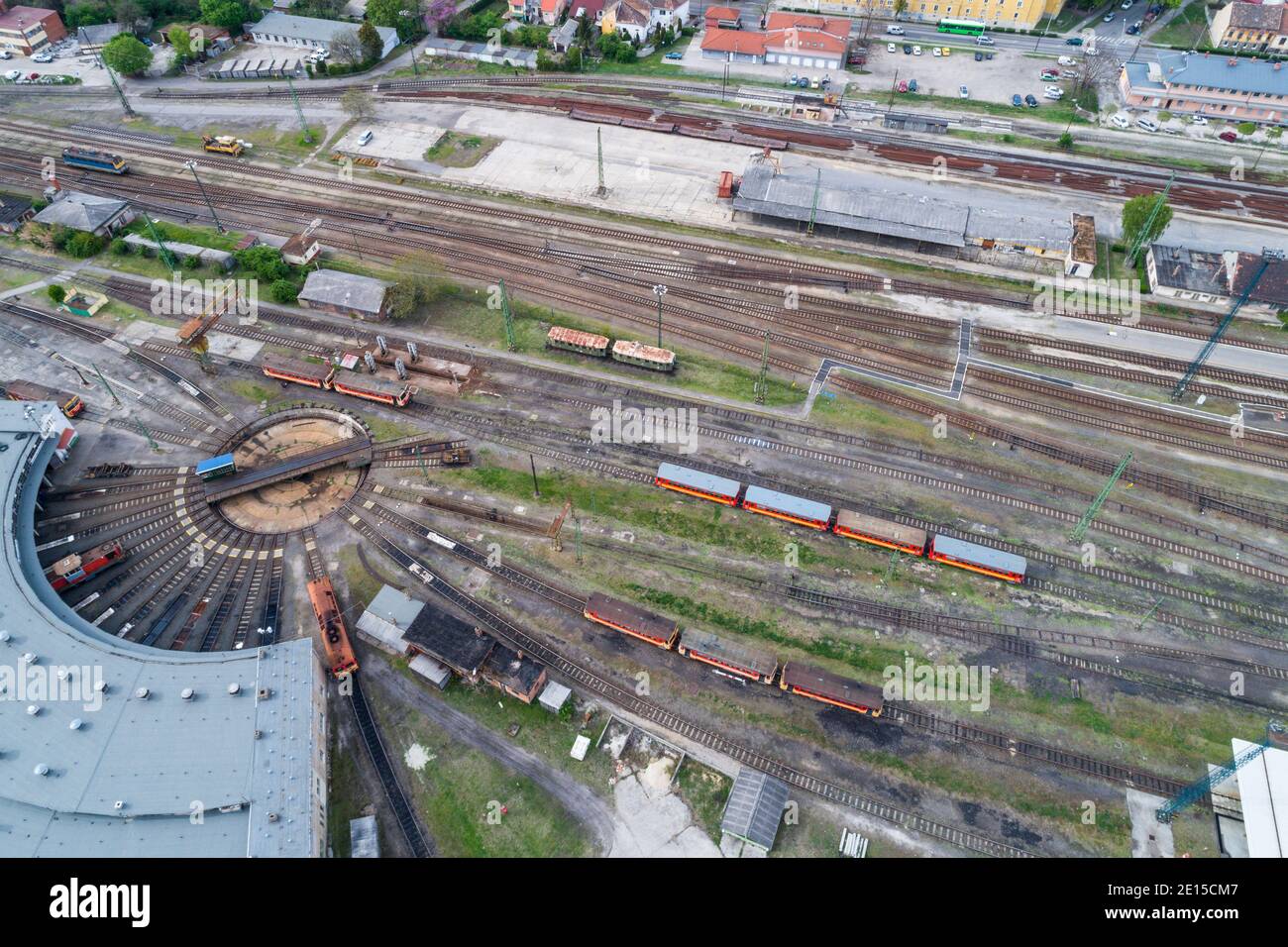 Aerial view with railway station Stock Photo - Alamy