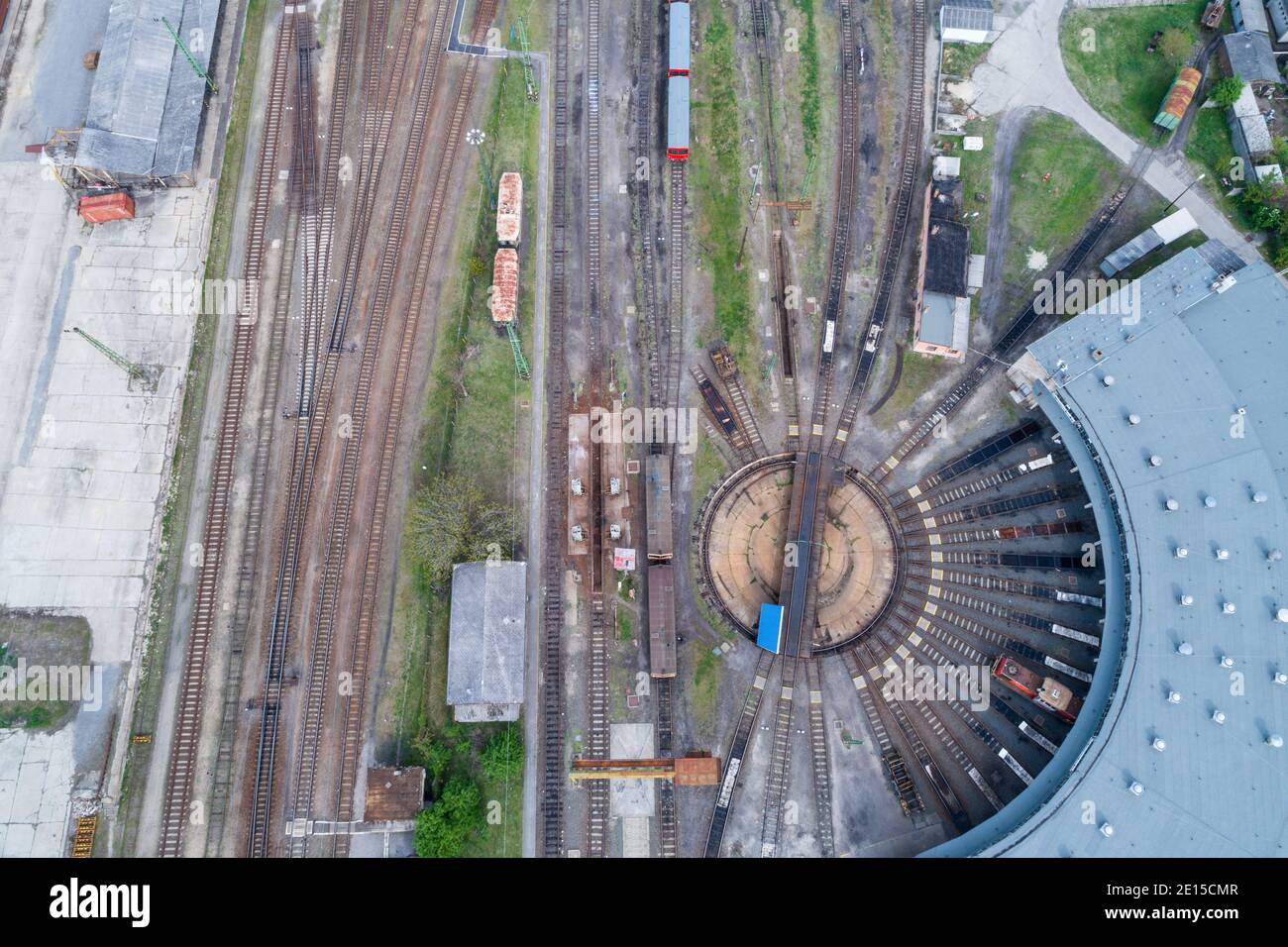 Aerial view with railway station Stock Photo - Alamy