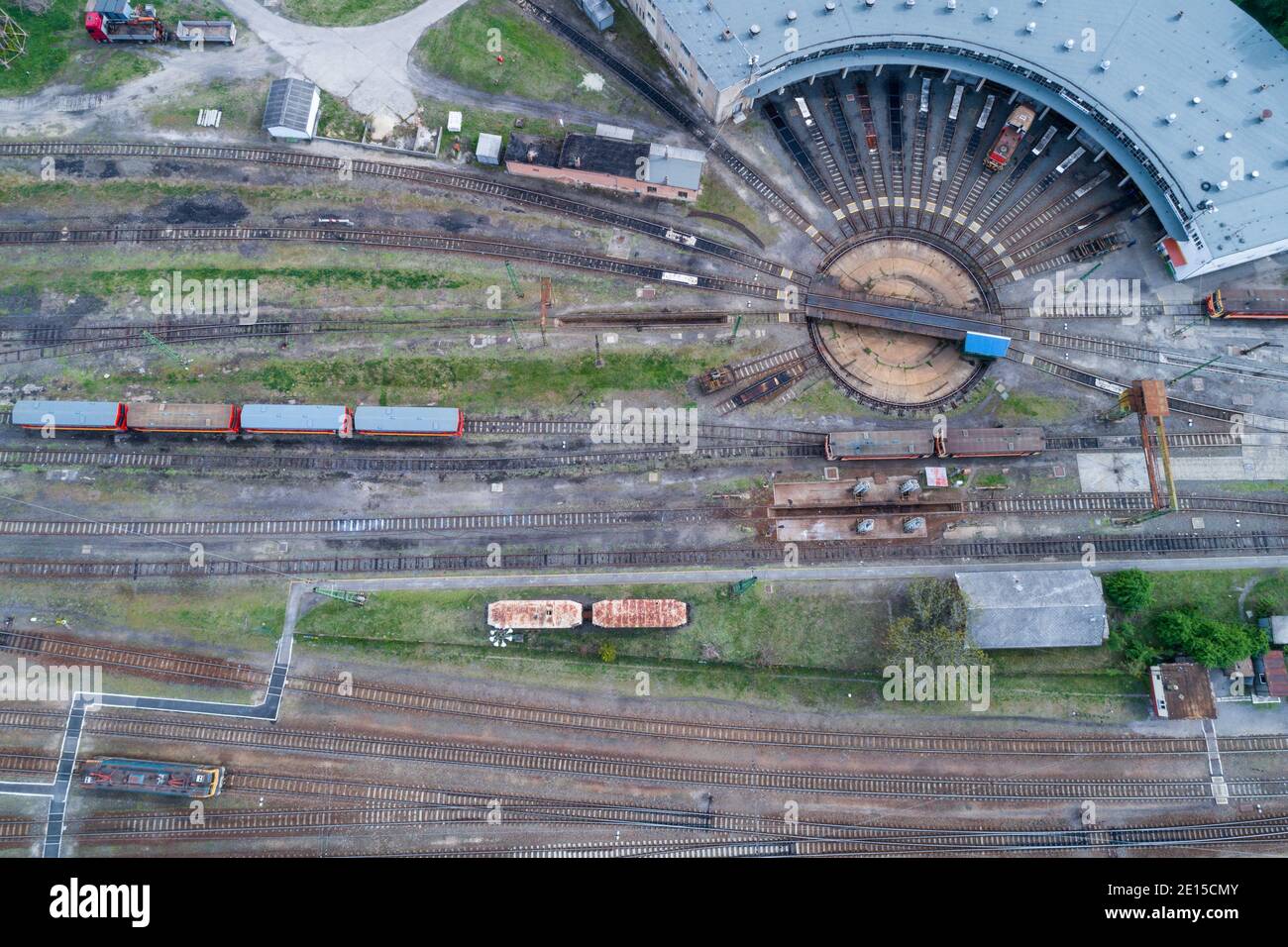 Aerial view with railway station Stock Photo - Alamy