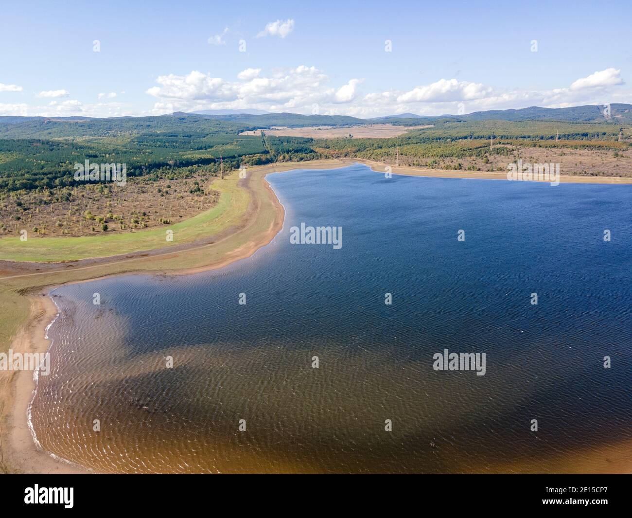 Aerial view of Bakardere Reservoir near town of Ihtiman, Bulgaria Stock ...