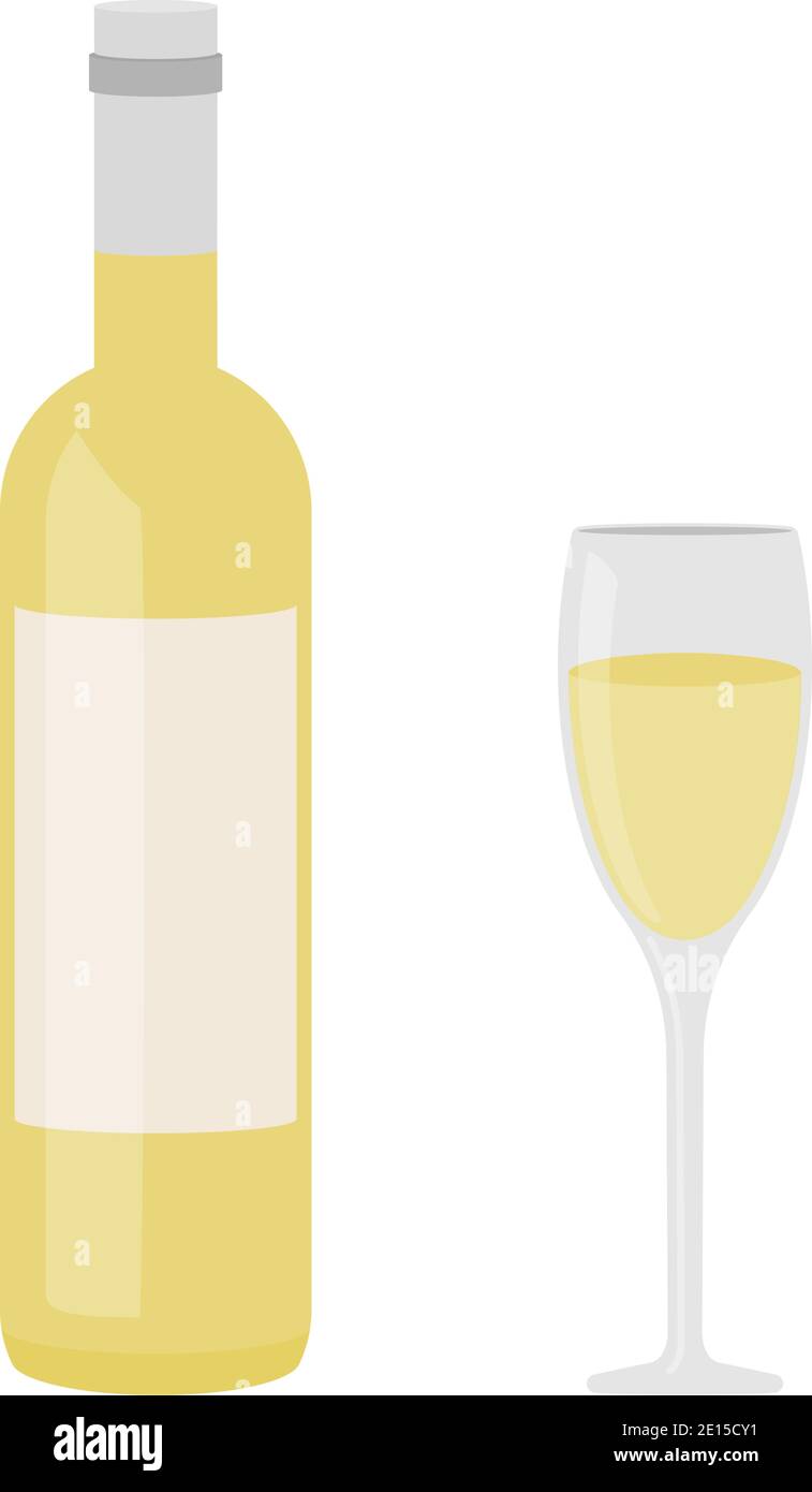Simple wine bottle and white wine glass for wine tasting concept in ...