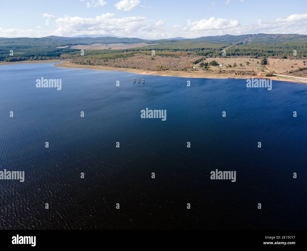 Aerial view of Bakardere Reservoir near town of Ihtiman, Bulgaria Stock ...