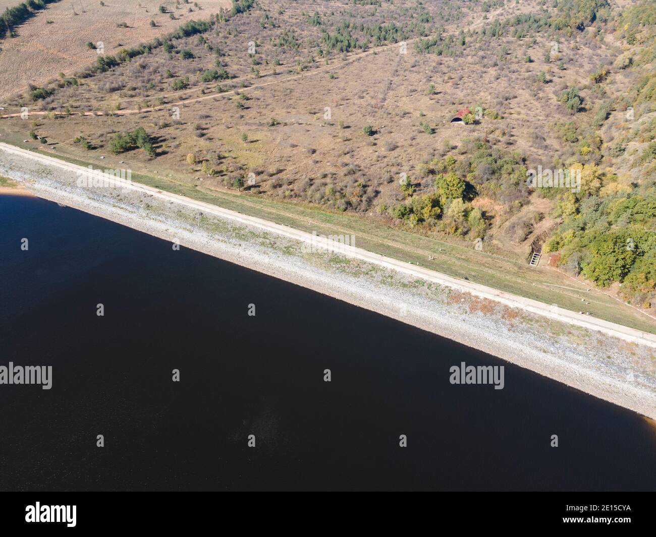 Aerial view of Bakardere Reservoir near town of Ihtiman, Bulgaria Stock ...