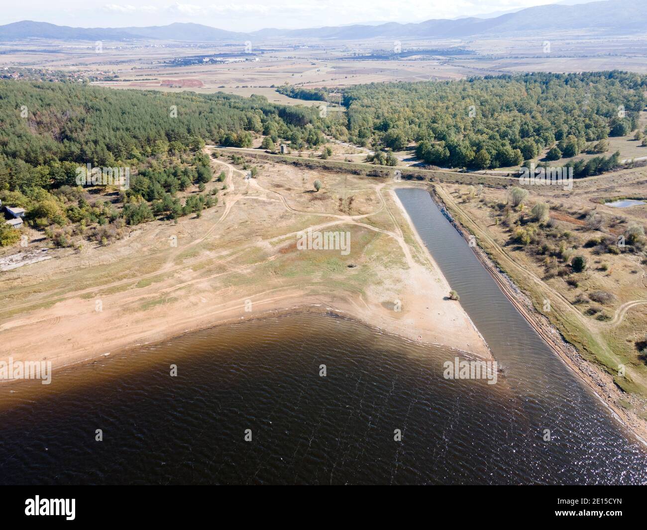Aerial view of Bakardere Reservoir near town of Ihtiman, Bulgaria Stock ...