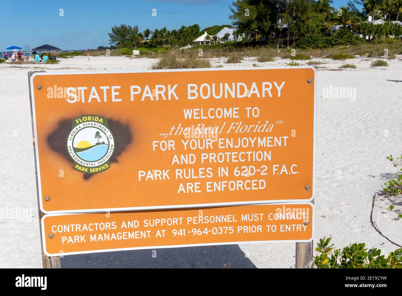 Florida State Park boundary sign on a beach in gulf coast Stock Photo ...