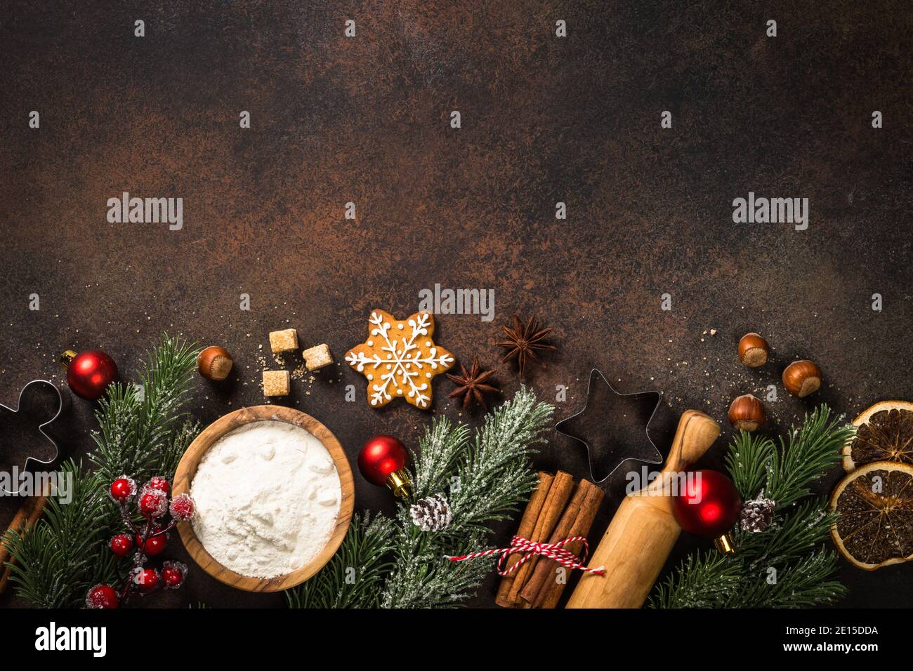 Christmas baking background at dark table Stock Photo - Alamy