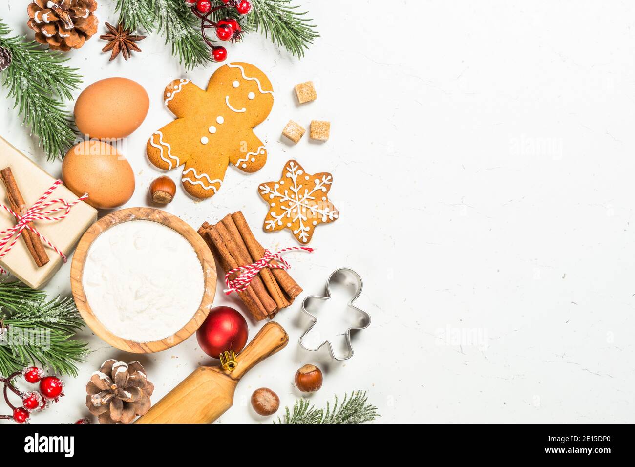 Christmas baking background on white table Stock Photo - Alamy