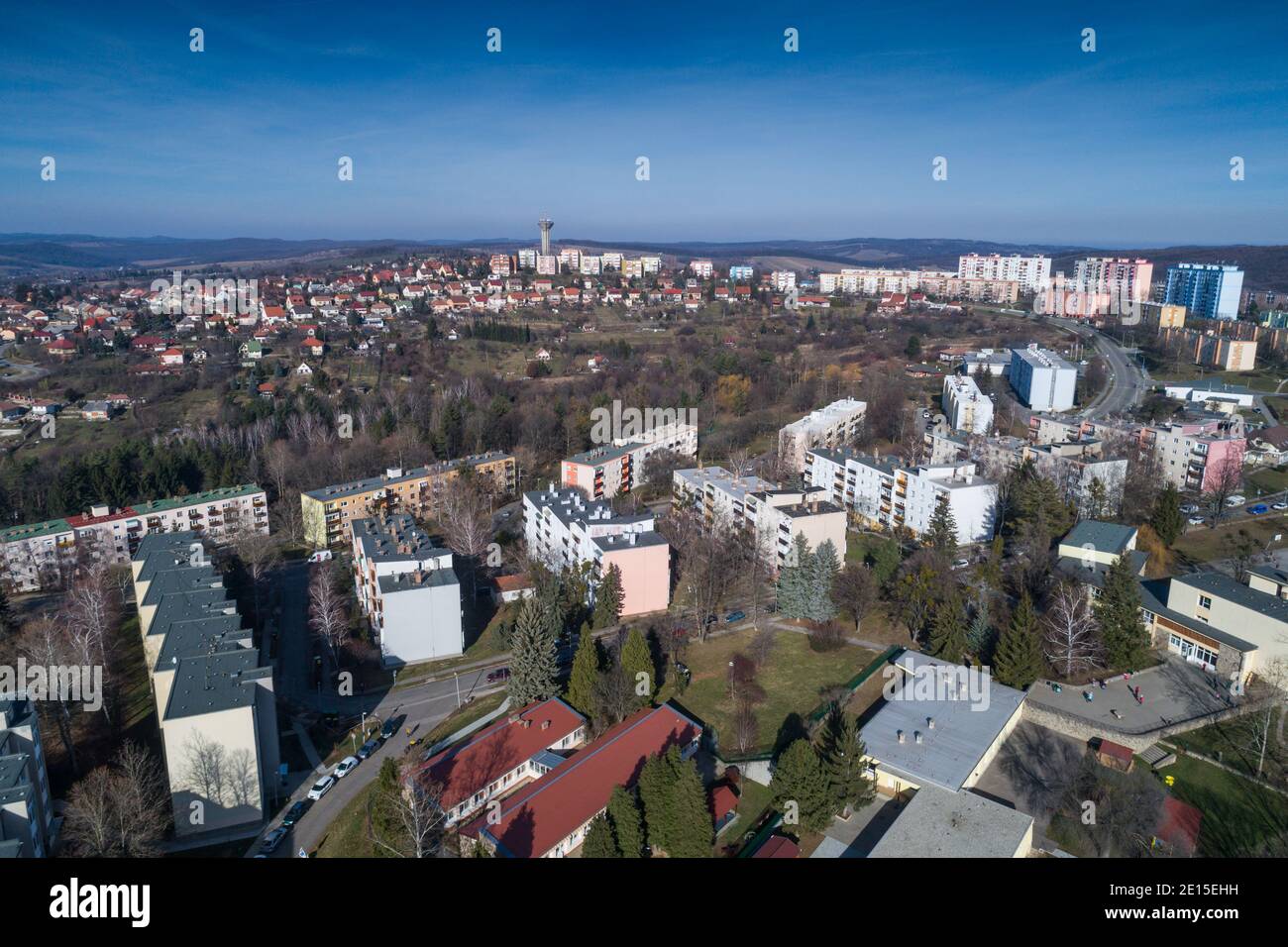 Aerial view of block houses in Komlo hungary Stock Photo - Alamy