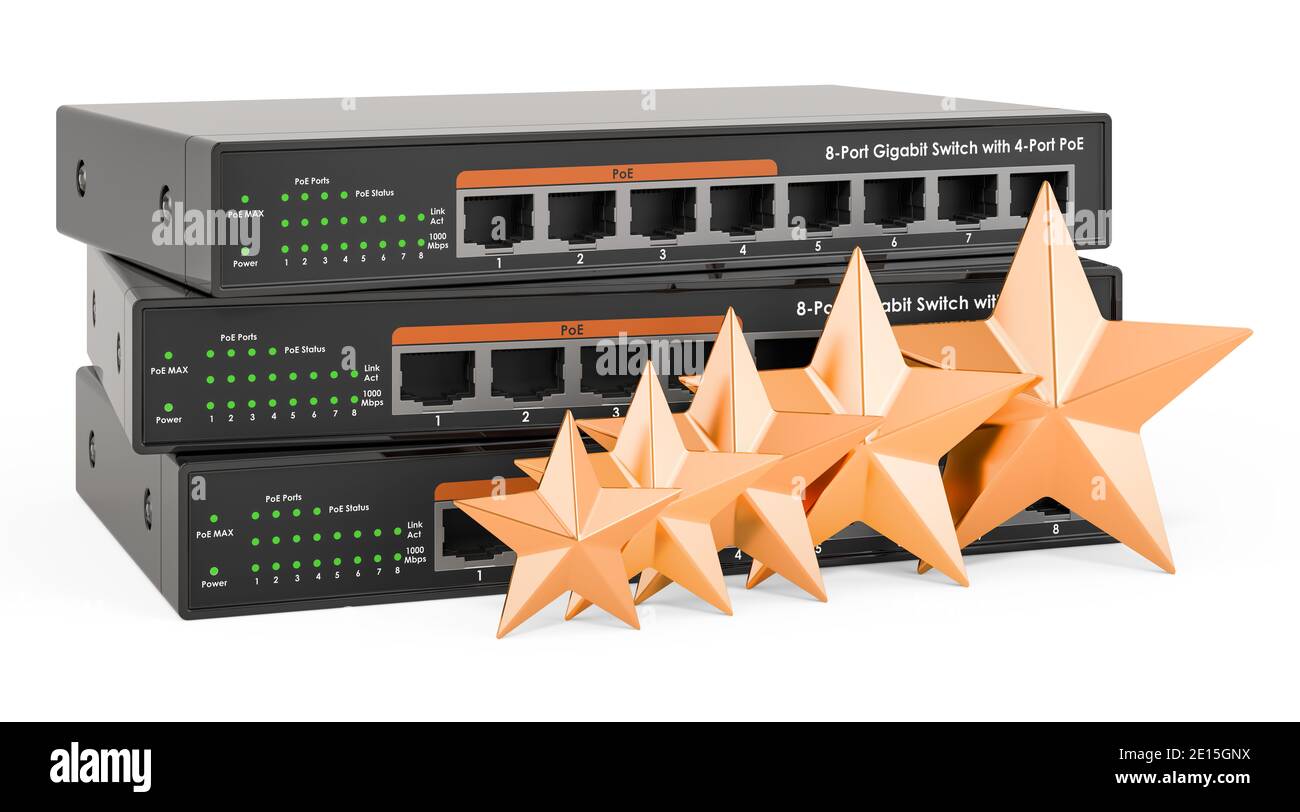 Customer rating of network switch. 3D rendering isolated on white ...