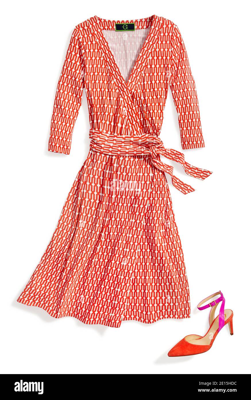 Red 3/4 sleeve wrap around dress with high heel shoe from the SUMMER ...
