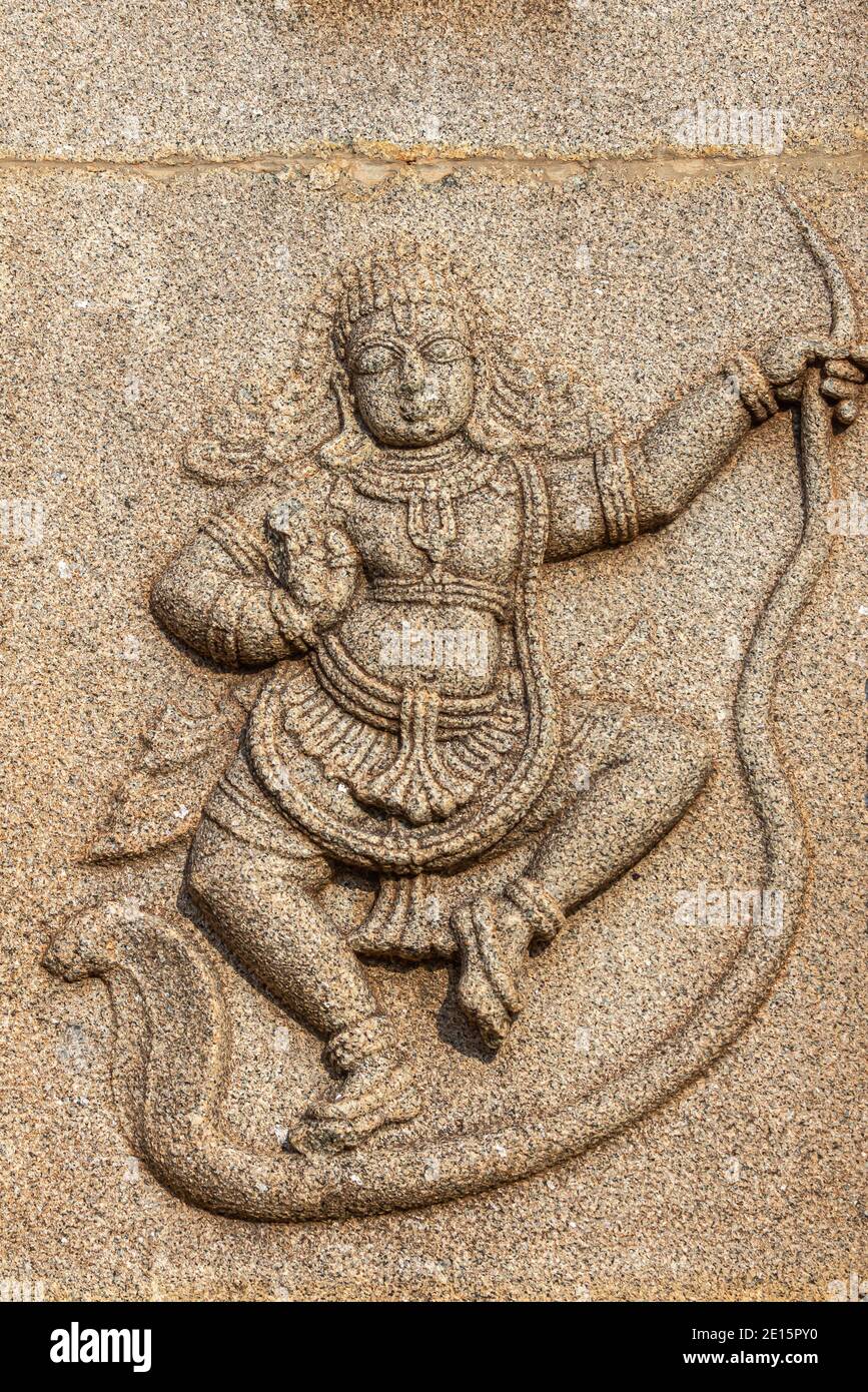 Hampi, Karnataka, India - November 4, 2013: Hazara Rama Temple. Closeup ...