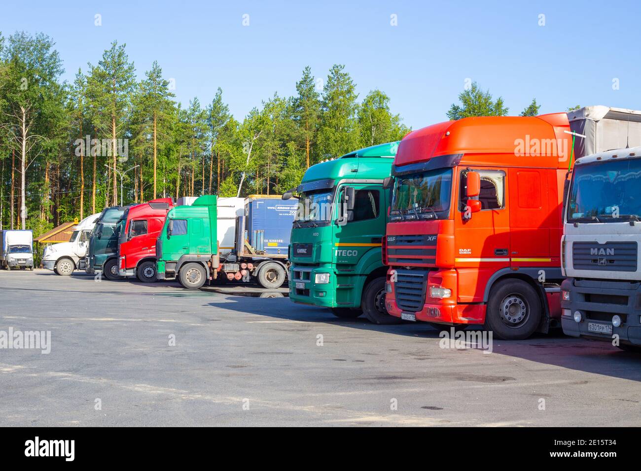Chelyabinsk, Russia - 06.28.2020: Trucks are parked, logistics and ...