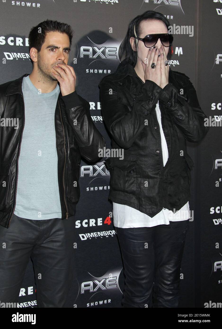 Eli Roth (L) and Marilyn Manson arriving for the World Premiere of The ...