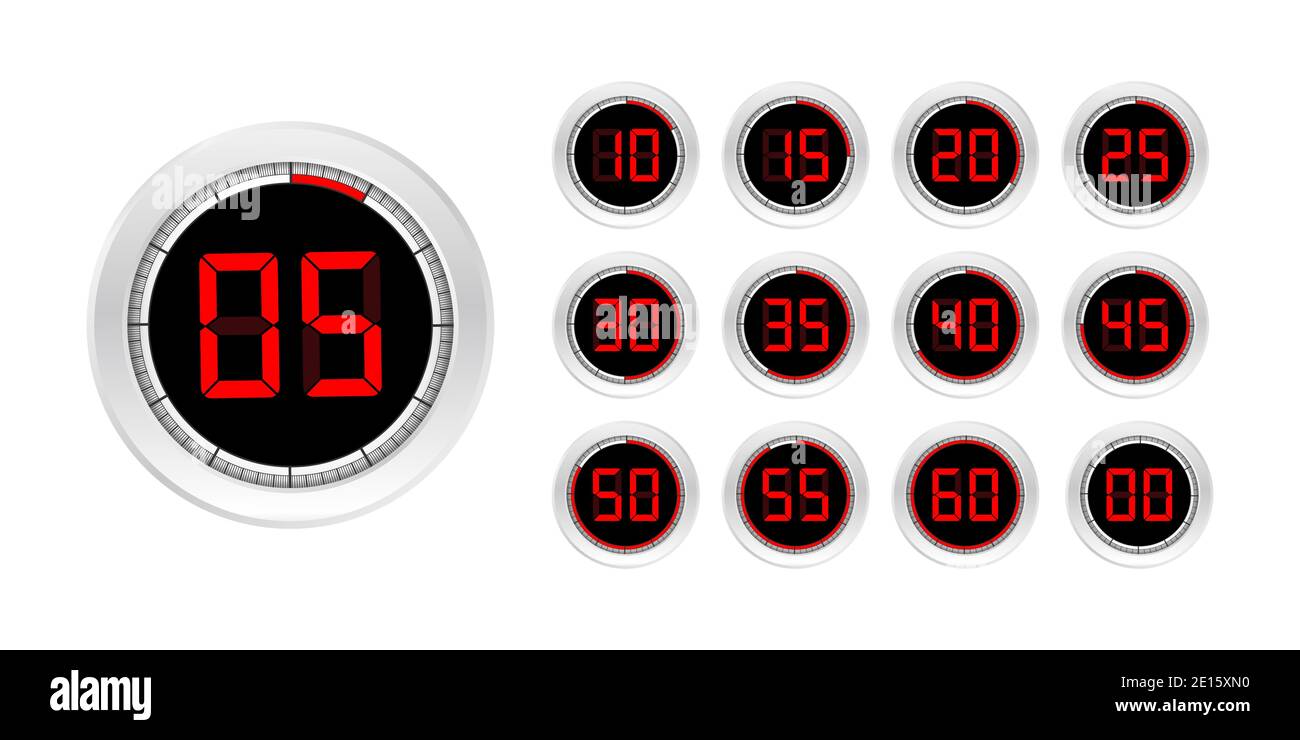Set of timers. Sign icon. Full rotation arrow timer. Colored flat icons ...