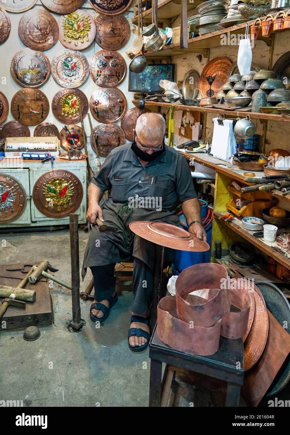 Sanli Urfa, Turkey: September 12 2020: A Coppersmith Busily Making a ...