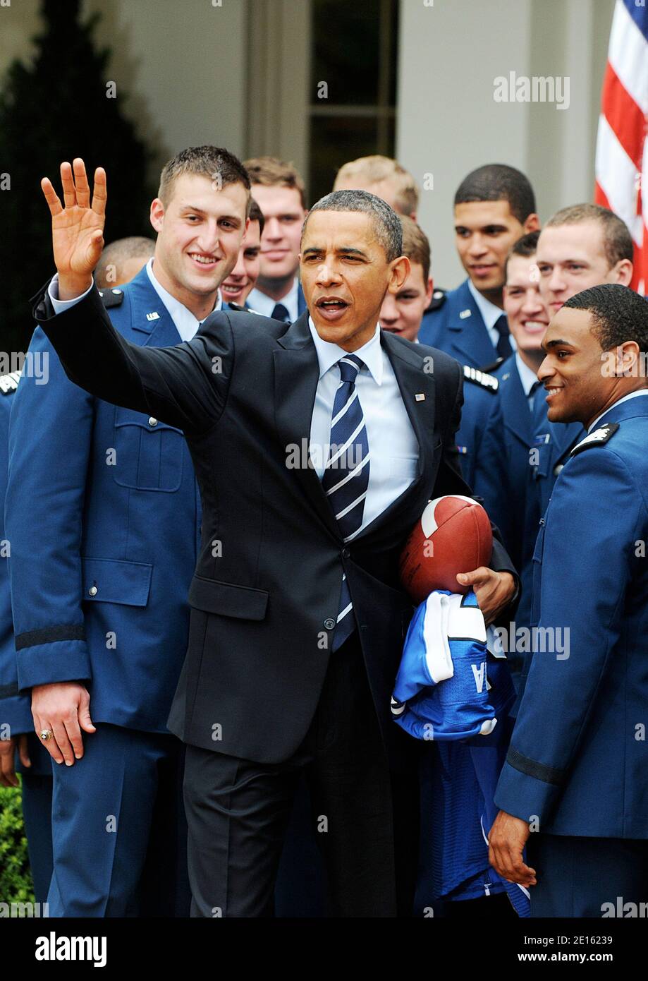 US President Barack Obama poses for a group photo after presenting the ...