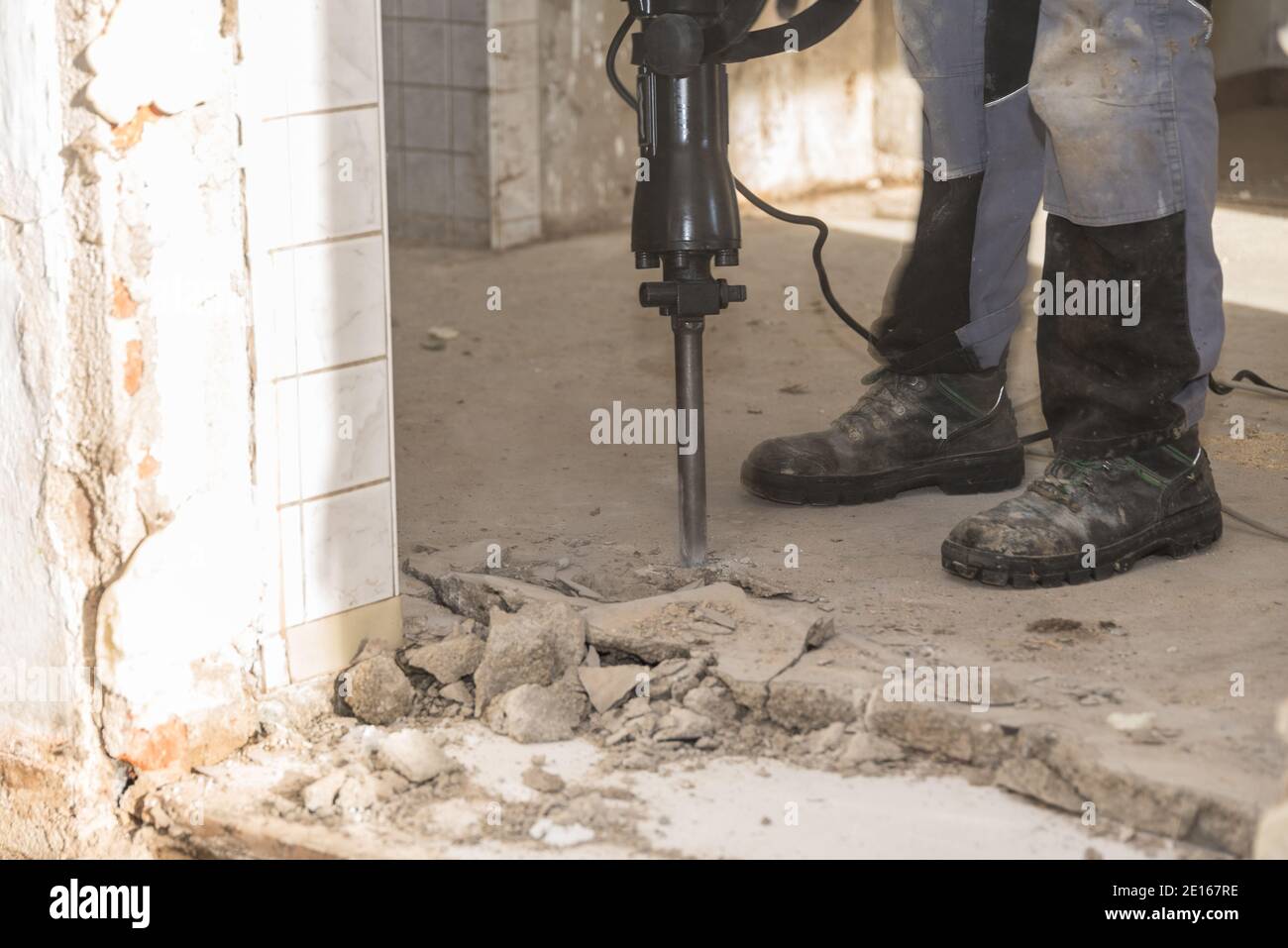 Worker On Construction Site With A Crash Hammer - Close-up Stock Photo ...