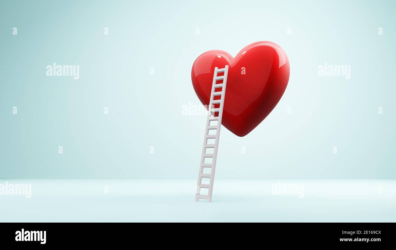 Red heart with staircase , 3D render Stock Photo - Alamy