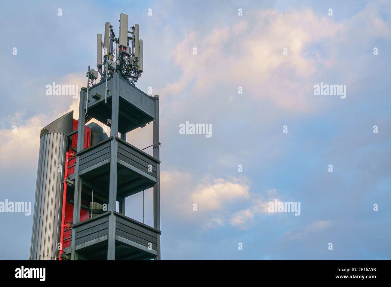 Fire station communications and radio tower with fireman’s pole Stock ...