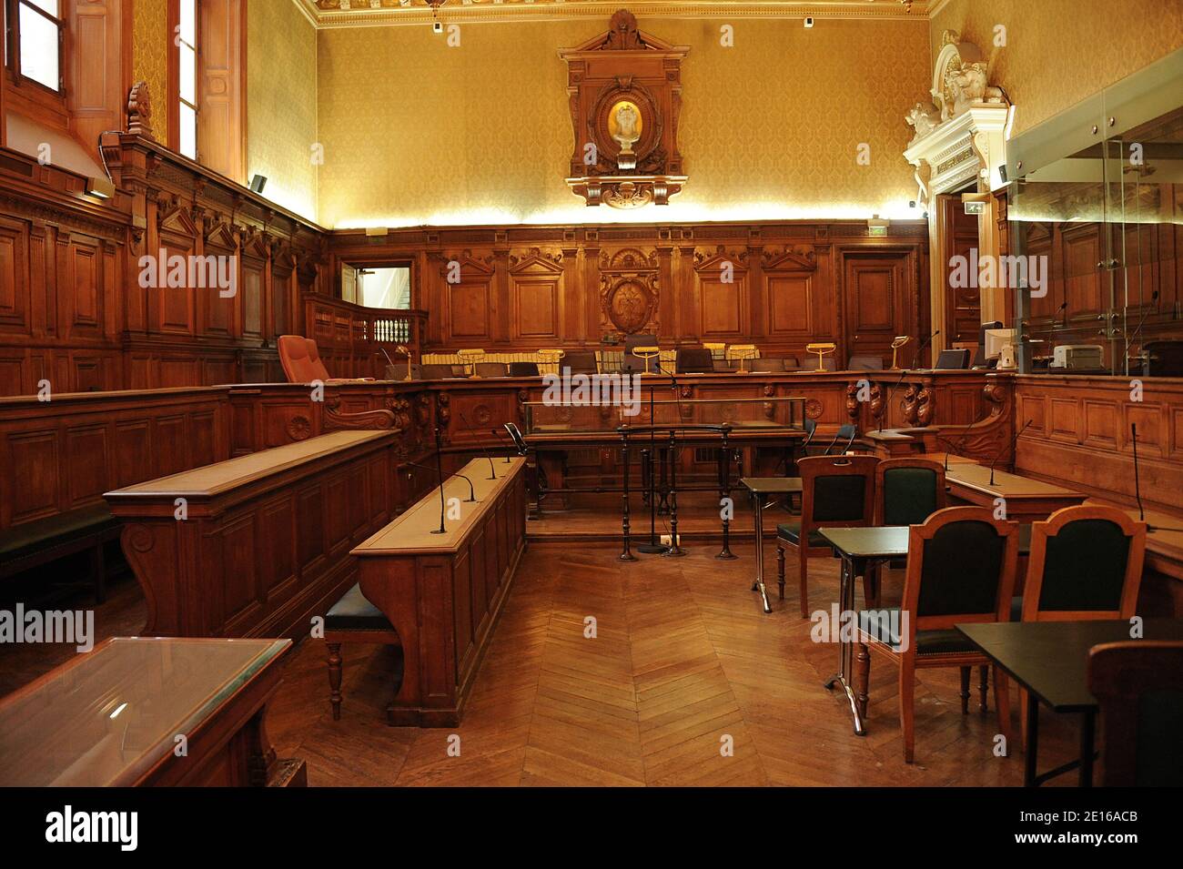 View of the appeal courtroom in Paris court hall in Paris, France on ...