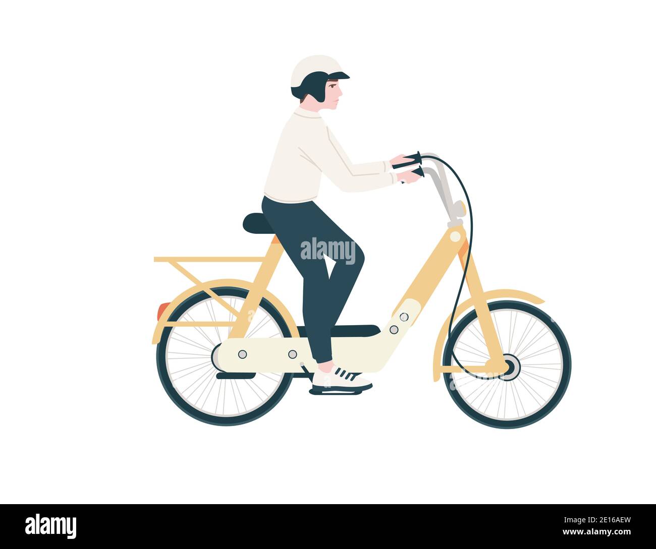 Side view of man riding yellow bicycle cartoon character design flat ...