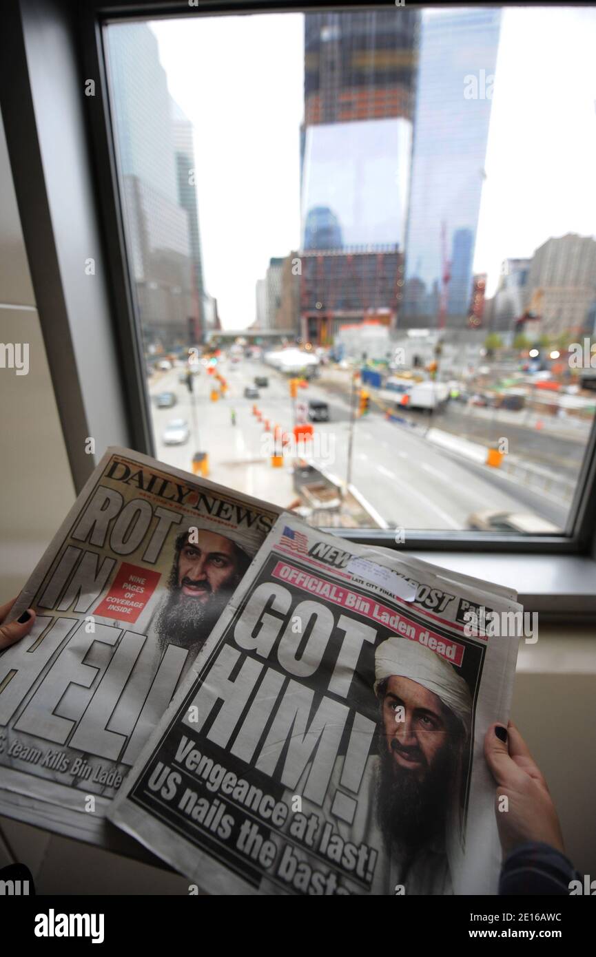 Illustration at the site of the former Twin Towers hours after Osama ...